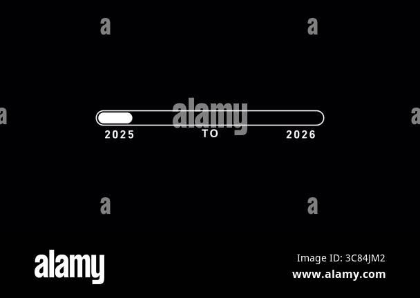 Minimal white progress bar animation showing transition from year 2025 ...