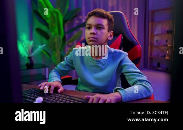 Daily lifestyle concept. Young african american child boy spending time ...