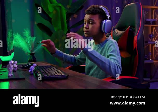 Daily lifestyle concept. Young african american child boy spending time ...