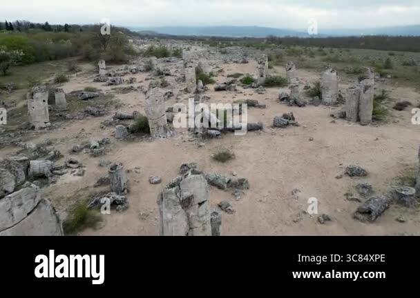 Natural stone pillars in Pobiti Kamani, Bulgaria, Varna, scattered ...