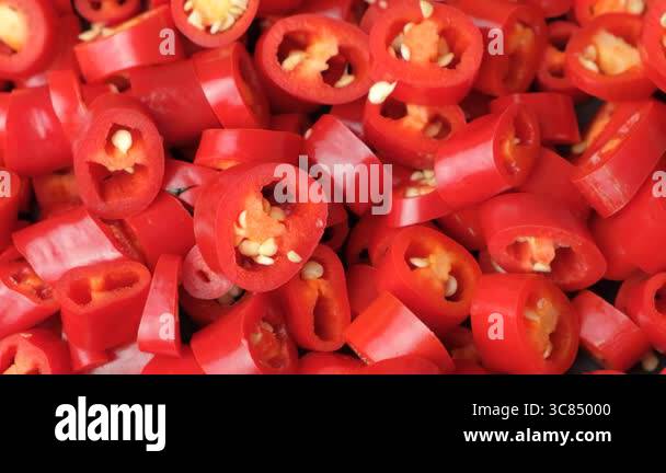 Chopped Fresh Red Hot Chili Close-Up Rotate Stock Video Footage - Alamy