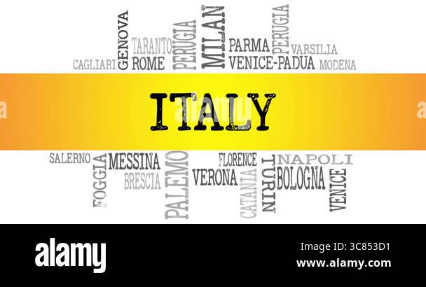 Italy Word Cloud Featuring Cities on Gradient Orange Background Stock ...