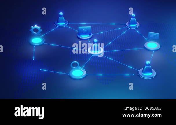 Futuristic digital illustration showing remote teamwork, connected ...