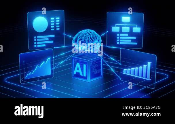 Futuristic 3D illustration showing artificial intelligence analyzing ...