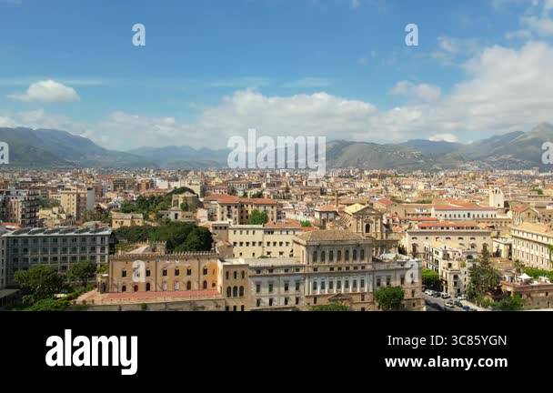 Drone video flying over Palermo. Stunning views of the surrounding ...