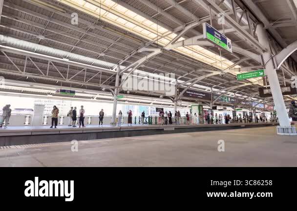 Bangkok, Thailand. Udom Suk BTS Station. 4k video of the station's time ...