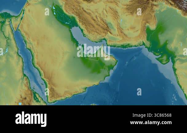 United Arab Emirates map - zoom. Regions. Physical Stock Video Footage ...