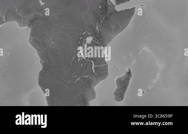 Tanzania map - zoom. Border. Grayscale Stock Video Footage - Alamy