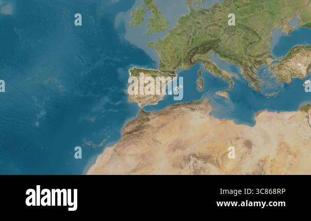 Spain map - zoom. Border. Satellite Stock Video Footage - Alamy