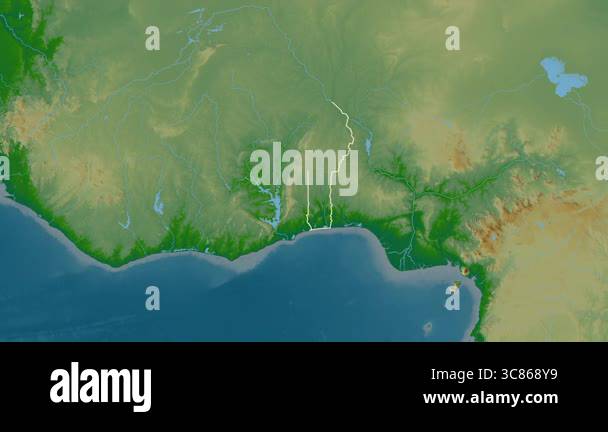 Benin map - glide. Regions. Physical Stock Video Footage - Alamy