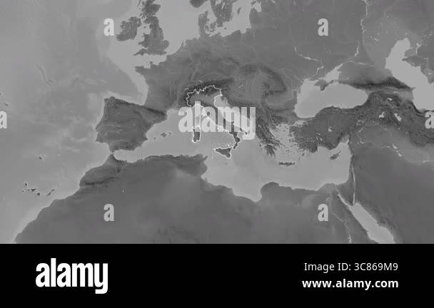 Italy map - zoom. Border. Grayscale Stock Video Footage - Alamy