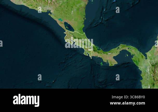 Costa Rica map - zoom. Regions. Satellite Stock Video Footage - Alamy