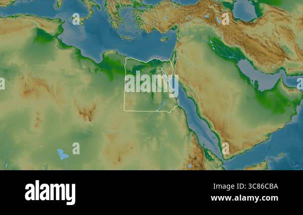 Egypt map - extract. Regions. Physical. Labels Stock Video Footage - Alamy