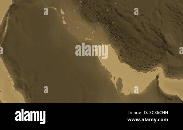 Kuwait map - zoom. Regions. Sepia Stock Video Footage - Alamy