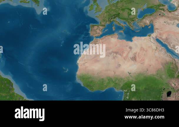 Morocco with Western Sahara map - zoom. Regions. Satellite Stock Video ...