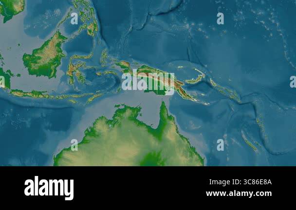 Papua New Guinea map - glide. Regions. Physical Stock Video Footage - Alamy