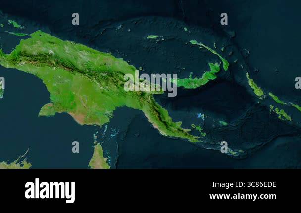 Papua New Guinea map - drive. Regions. Satellite Stock Video Footage ...