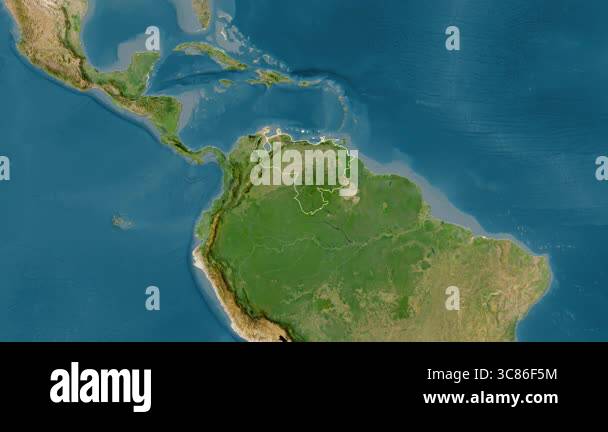 Venezuela map - zoom. Border. Satellite Stock Video Footage - Alamy