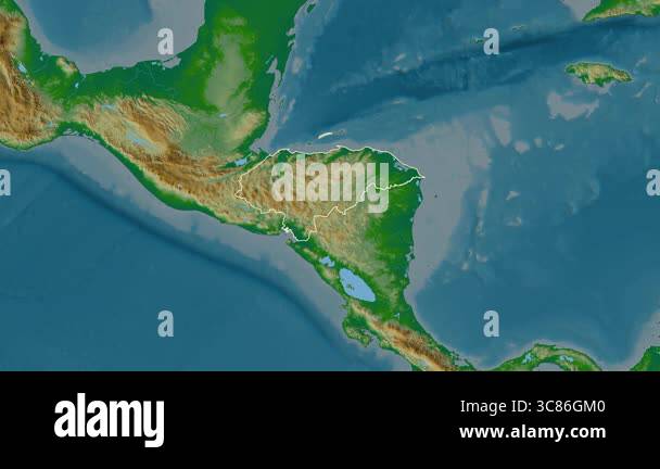 Honduras map - extract. Regions. Physical Stock Video Footage - Alamy