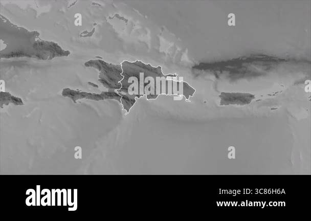 Dominican Republic map - zoom. Border. Grayscale Stock Video Footage ...