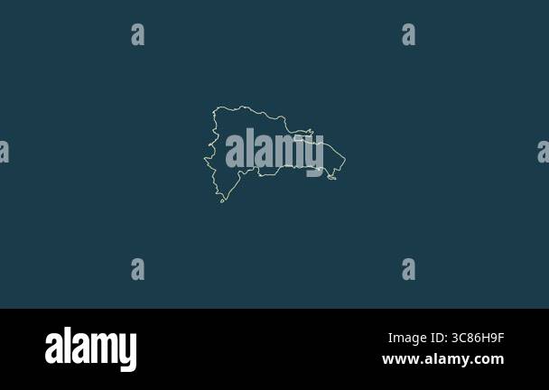 Dominican Republic map - solid. Border. Physical. Labels Stock Video ...