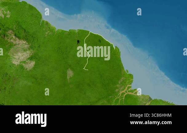 French Guiana map - glide. Border. Satellite Stock Video Footage - Alamy