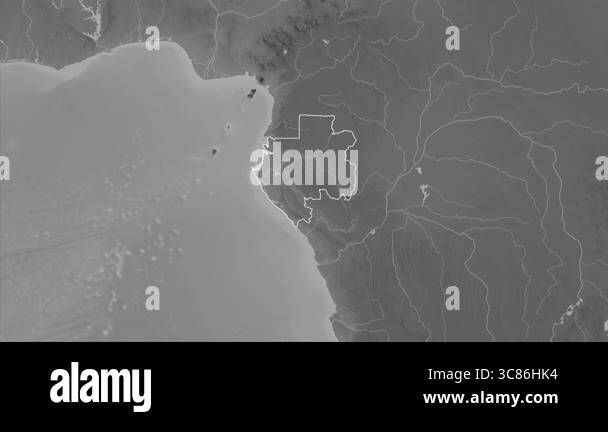 Gabon map - zoom. Border. Grayscale Stock Video Footage - Alamy
