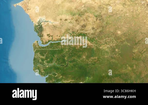 Gambia map - zoom. Border. Satellite Stock Video Footage - Alamy