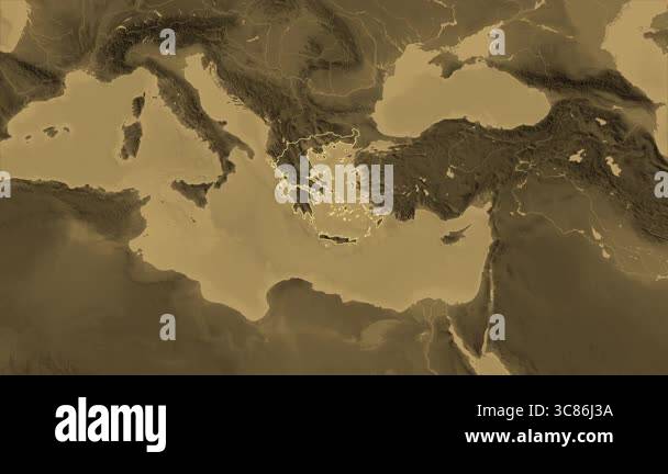 Greece map - zoom. Border. Sepia Stock Video Footage - Alamy
