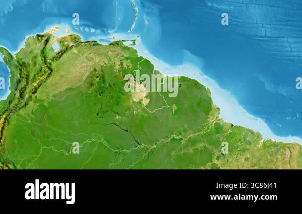 Guyana map - zoom. Border. Satellite Stock Video Footage - Alamy