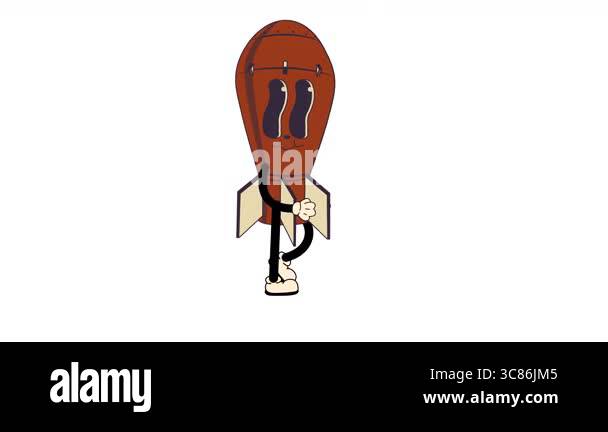 Groovy retro cartoon Military Rocket walking in a seamless loop ...