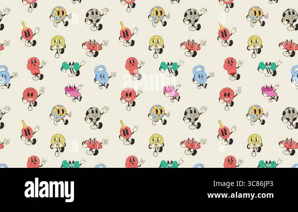Retro cartoon style sports equipment. Old animation Loop Background ...