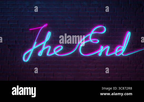 "The End" writes itself in glowing pink and blue neon cursive script ...