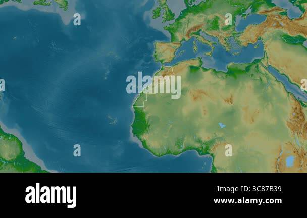 Morocco with Western Sahara map - zoom. Border. Physical Stock Video ...