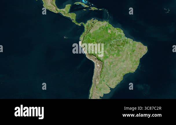 Peru map - zoom. Border. Satellite Stock Video Footage - Alamy