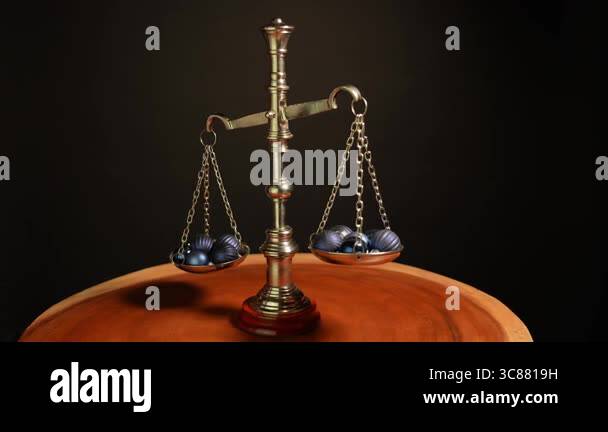 Golden traditional balance scale with Christmas holiday balls and ...
