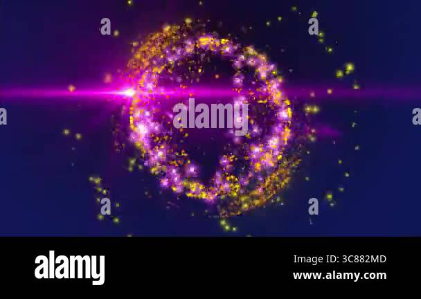 A red-yellow festive sphere made of fast, bright, star-like particles ...