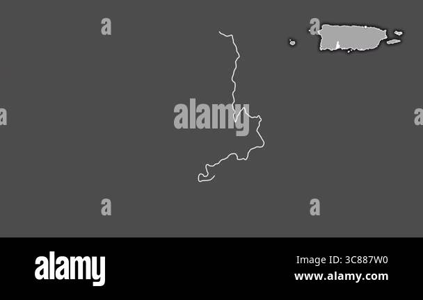 Guayanilla, Puerto Rico, extruded and isolated. Grayscale Stock Video ...