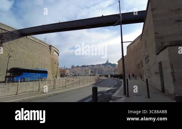Marseille, France - February 2, 2025: View of the pedestrian bridge ...