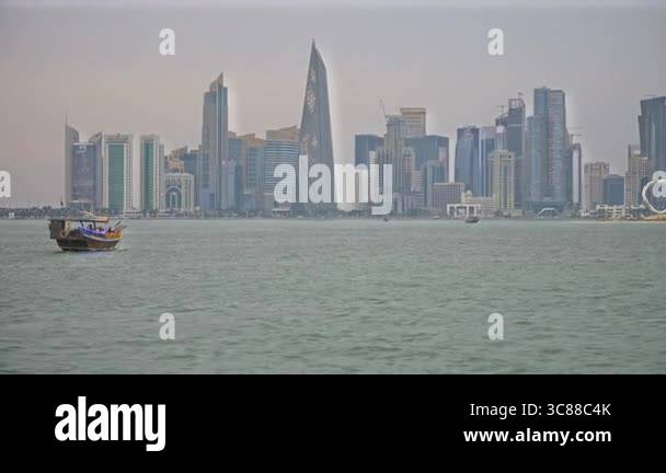 Doha, Qatar-April 20 2025:Doha Qatar skyline from corniche promenade ...