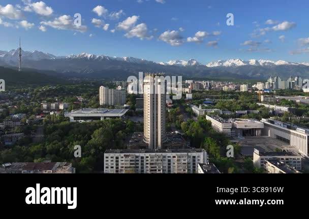 Almaty, Kazakhstan, 05.03.2025. View from a quadcopter of the central ...