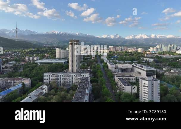 Almaty, Kazakhstan, 05.03.2025. View from a quadcopter of the central ...