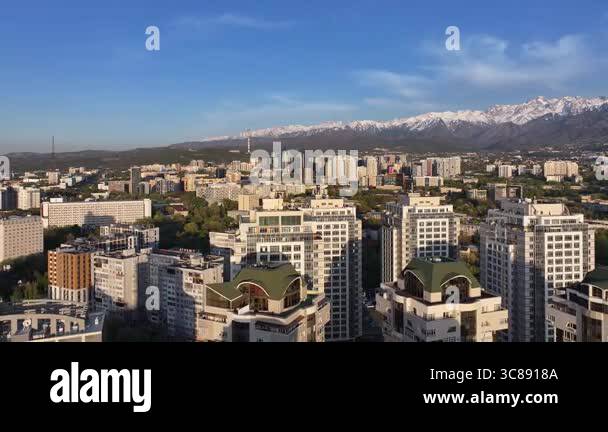 Almaty, Kazakhstan, 04.20.2025. View from a quadcopter on high-rise ...