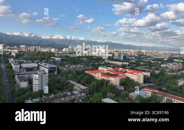 View from a quadcopter of the central part of the Kazakh city of Almaty ...