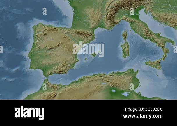 Balearic Sea. Pale map. Patterson Cylindrical. Location Stock Video ...