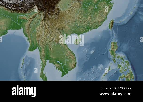 Gulf of Tonkin. Pale map. Patterson Cylindrical. Location Stock Video ...