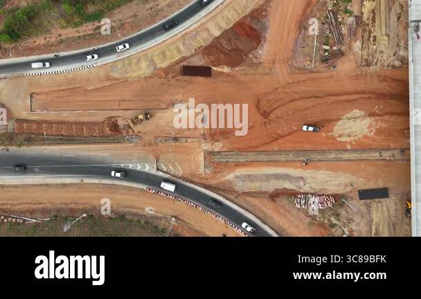 Drone footage of the scenic landscape of the construction site in ...