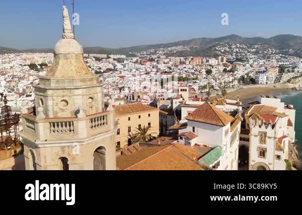 Beautiful aerial views of Sitges, Barcelona Stock Video Footage - Alamy