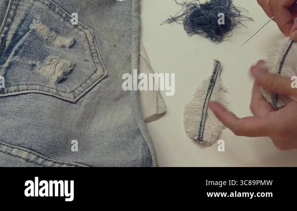 woman hand in jeans denim jeans with white background Stock Video ...