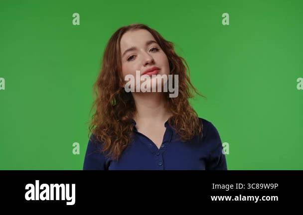 Teens emotions concept. Teenage girl posing at camera smiling, positive ...